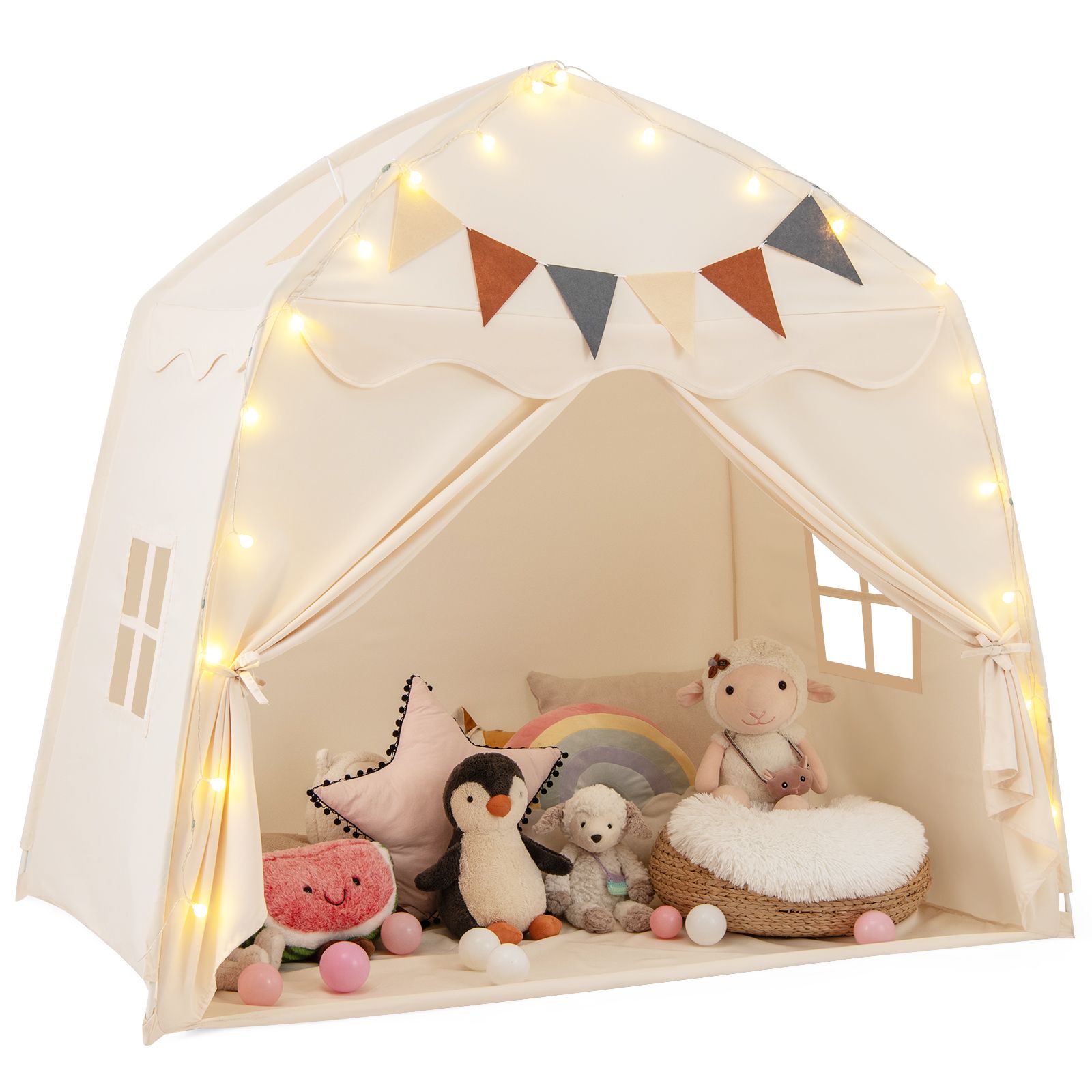 Portable Kids Play Tent with Lights - Beige – Soft Play 2 You Ltd.